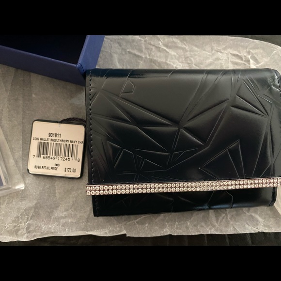 Swarovski | Accessories | Swarovski Navy Leather Wallet Nwt | Poshmark